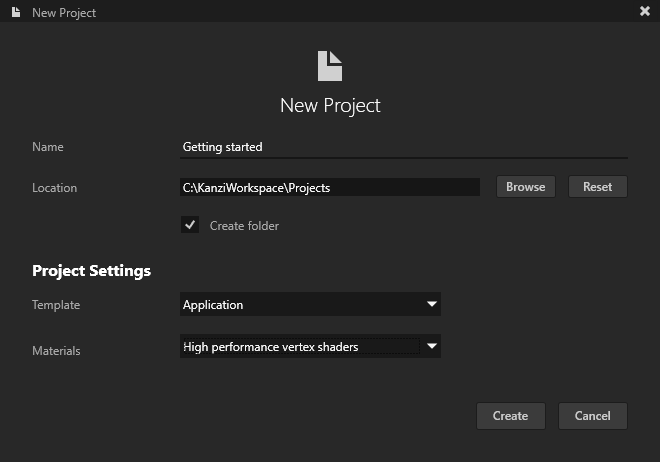Step 1 - Create a project - Kanzi framework 3.9.13 documentation